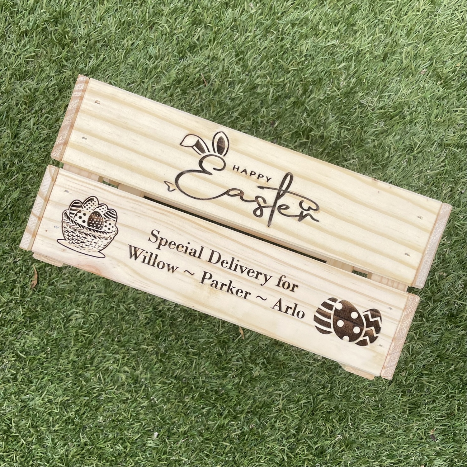 Personalised Happy Easter Engraved Crate 310230150 mm